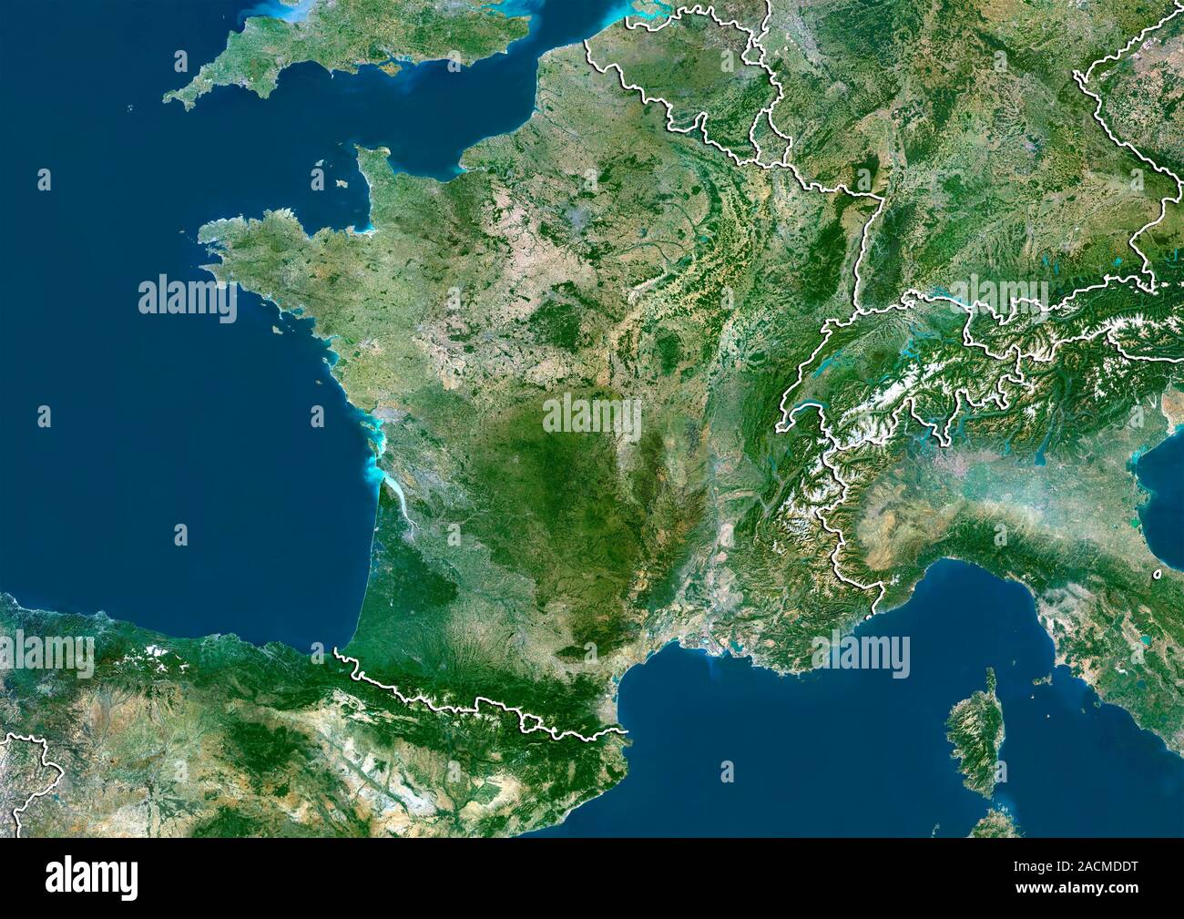 France, satellite image. North is at top. Natural colour satellite ...