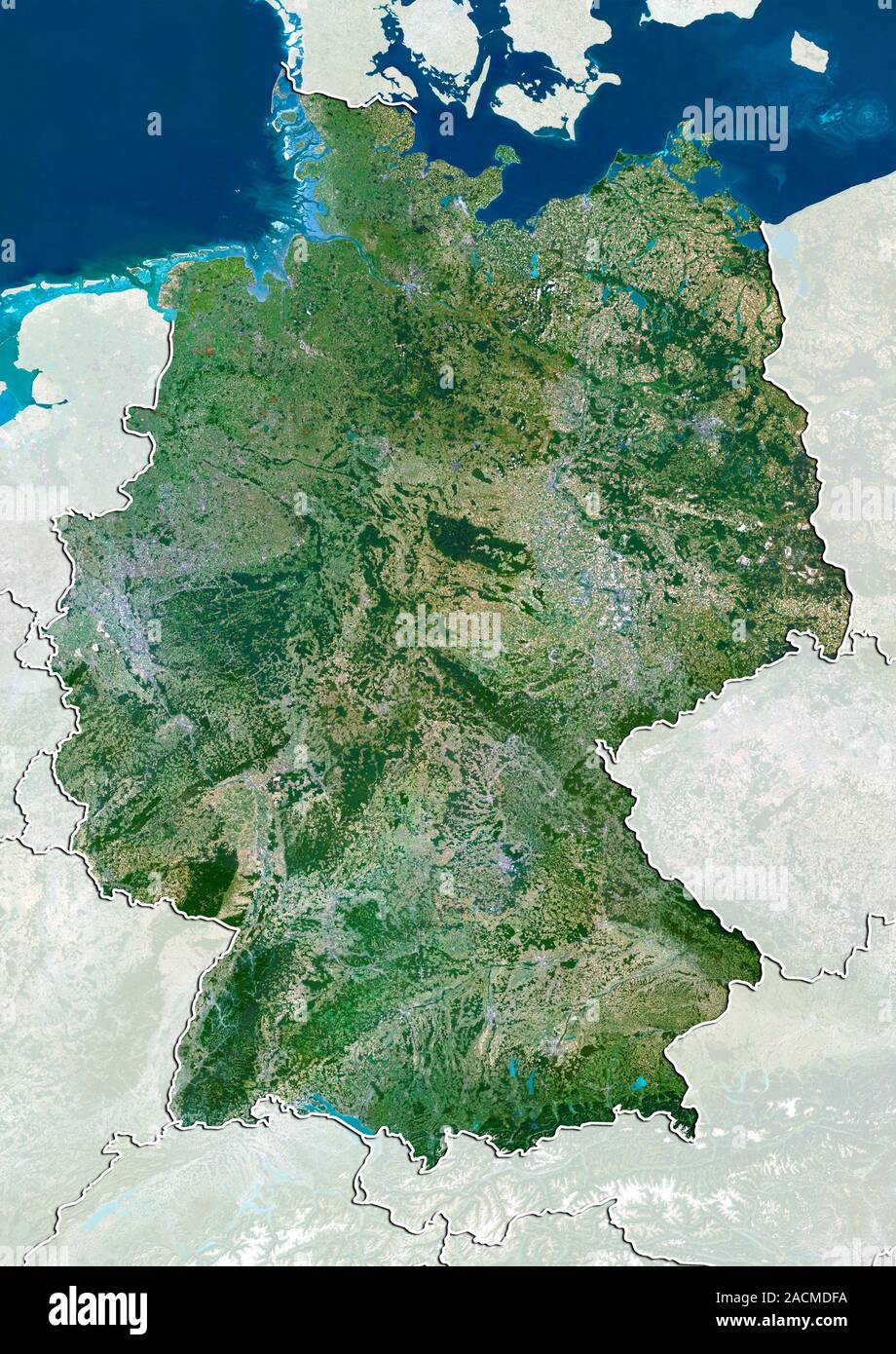Germany, satellite image. North is at top. Natural colour satellite ...