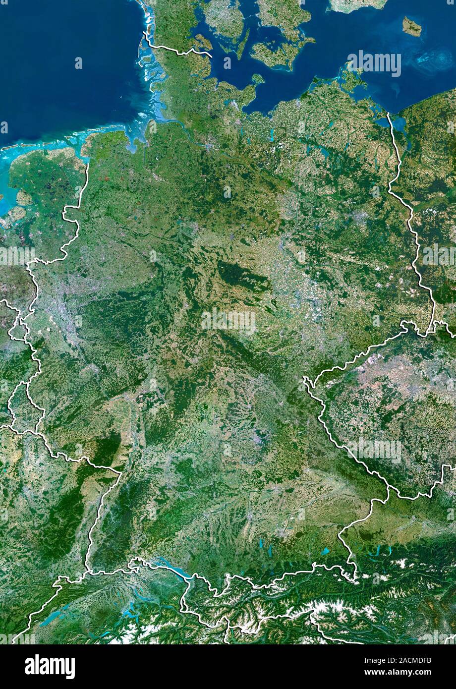 Germany, satellite image. North is at top. Natural colour satellite ...