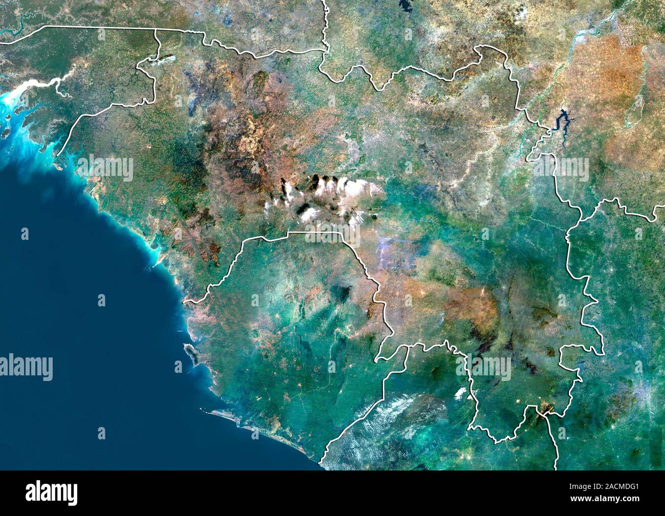 Guinea, satellite image. North is at top. Natural colour satellite ...