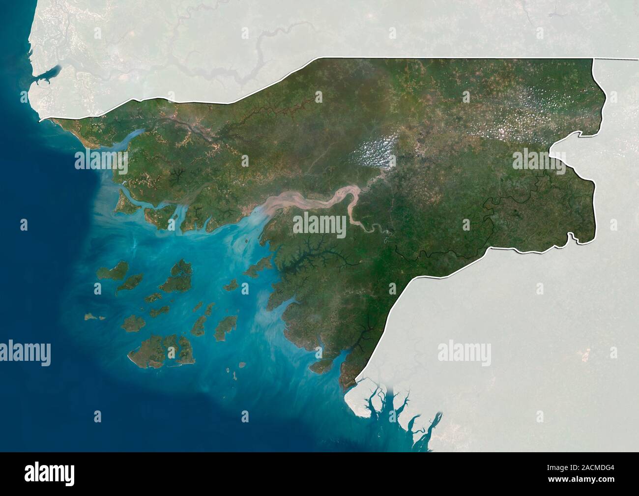 Guinea-Bissau, satellite image. North is at top. Natural colour ...