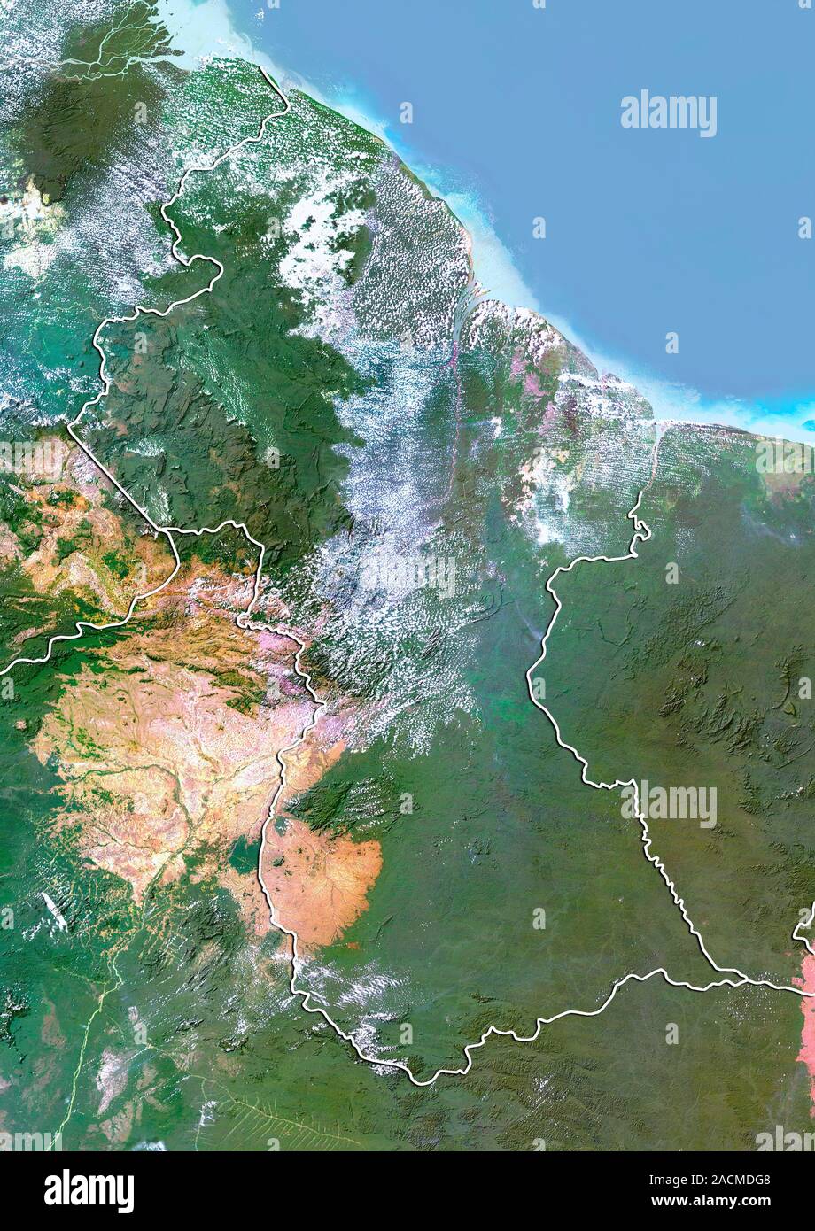 Guyana, satellite image. North is at top. Natural colour satellite ...