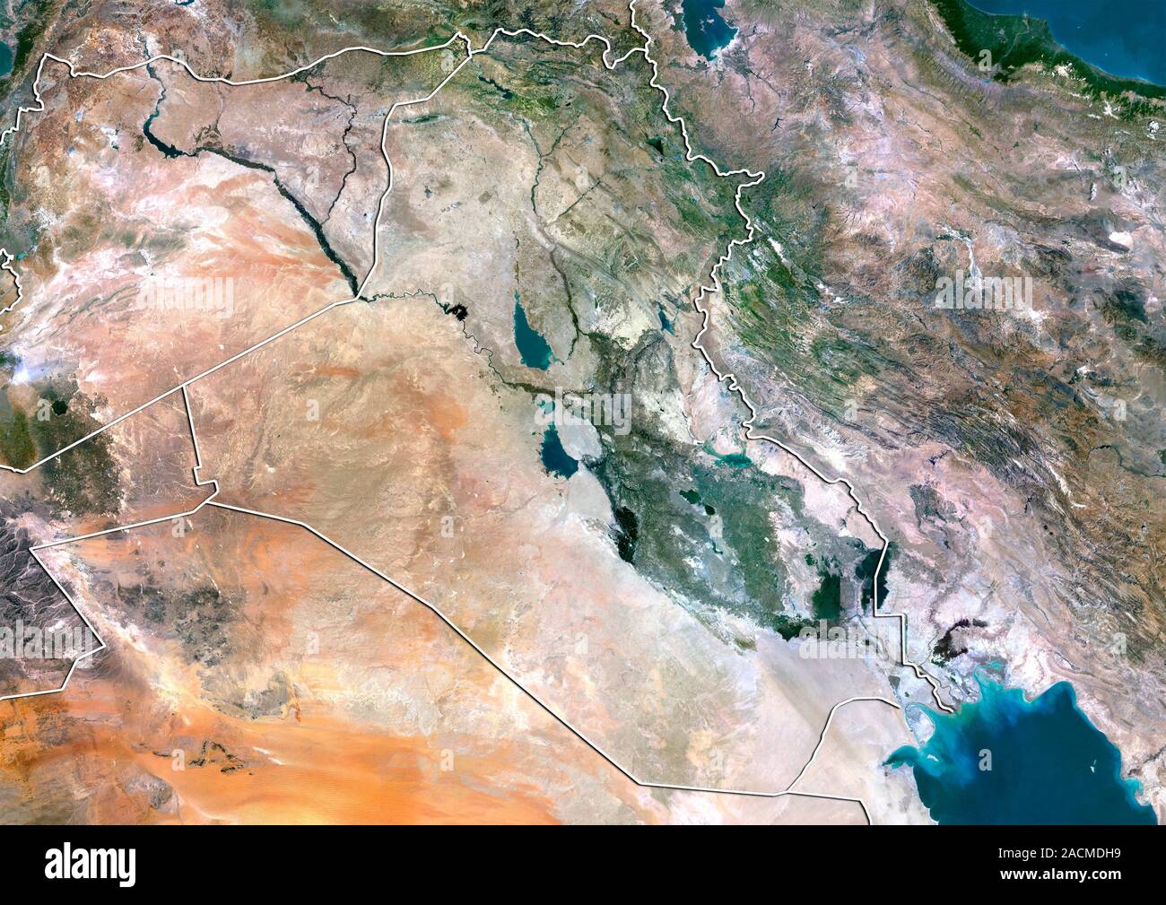 Iraq, satellite image. North is at top. Natural colour satellite image ...
