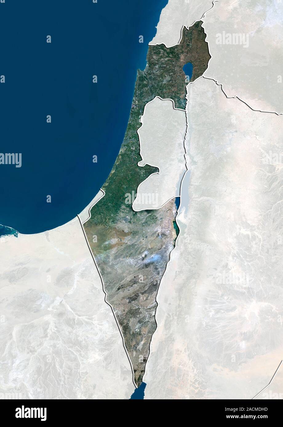Israel, satellite image. North is at top. Natural colour satellite ...