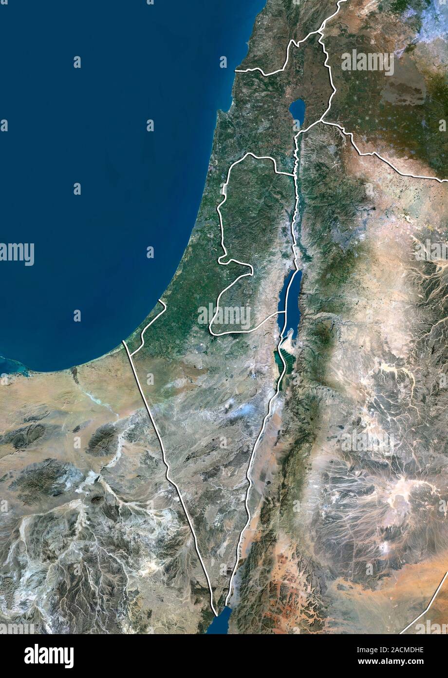 Israel, satellite image. North is at top. Natural colour satellite ...
