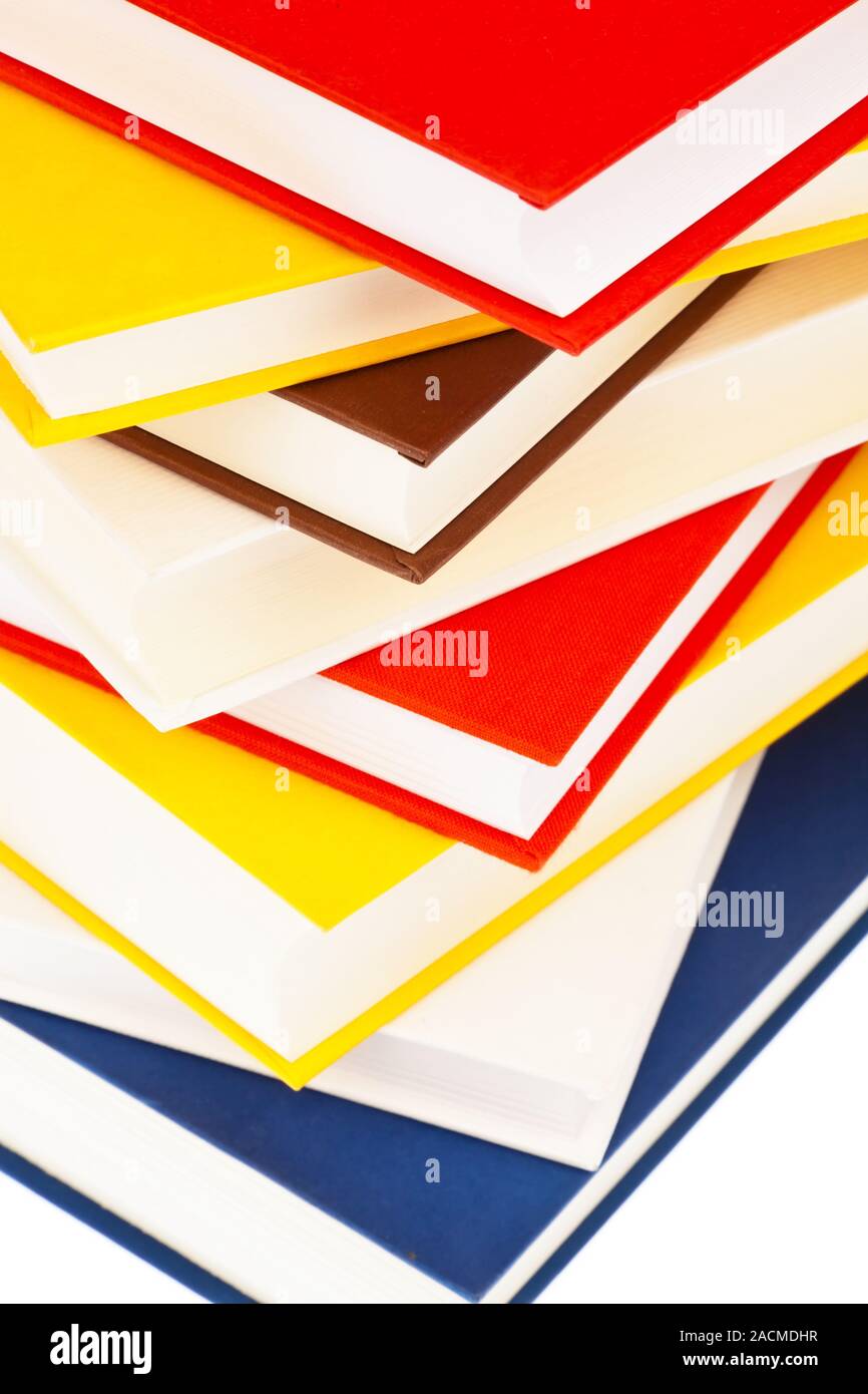 Book stack on white background Stock Photo - Alamy