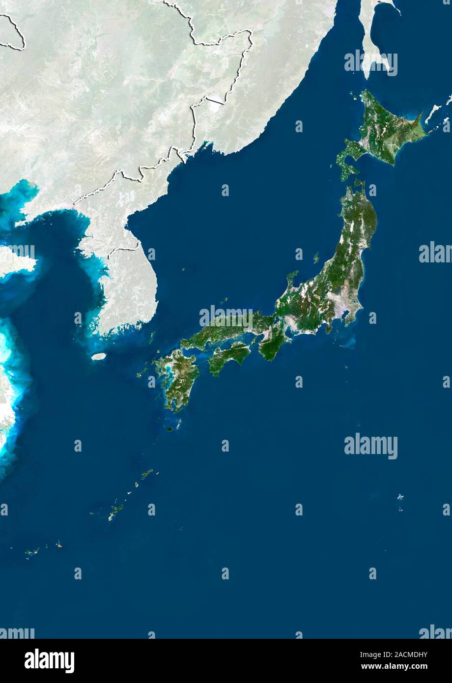 Japan, satellite image. North is at top. Natural colour satellite image ...