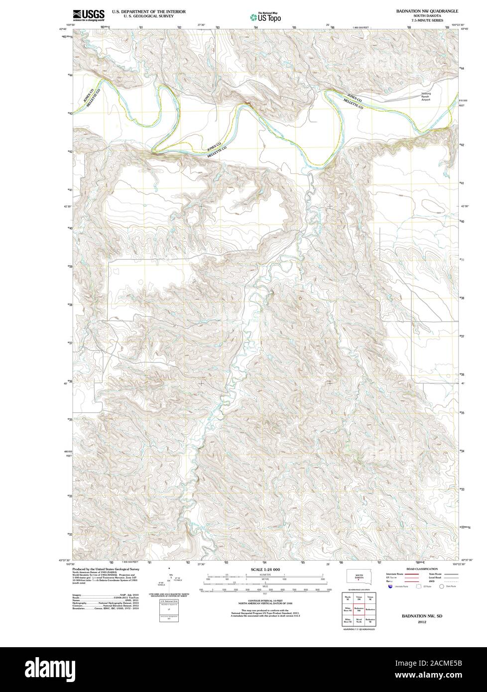 USGS TOPO Map South Dakota SD Badnation NW 20120621 TM Restoration ...