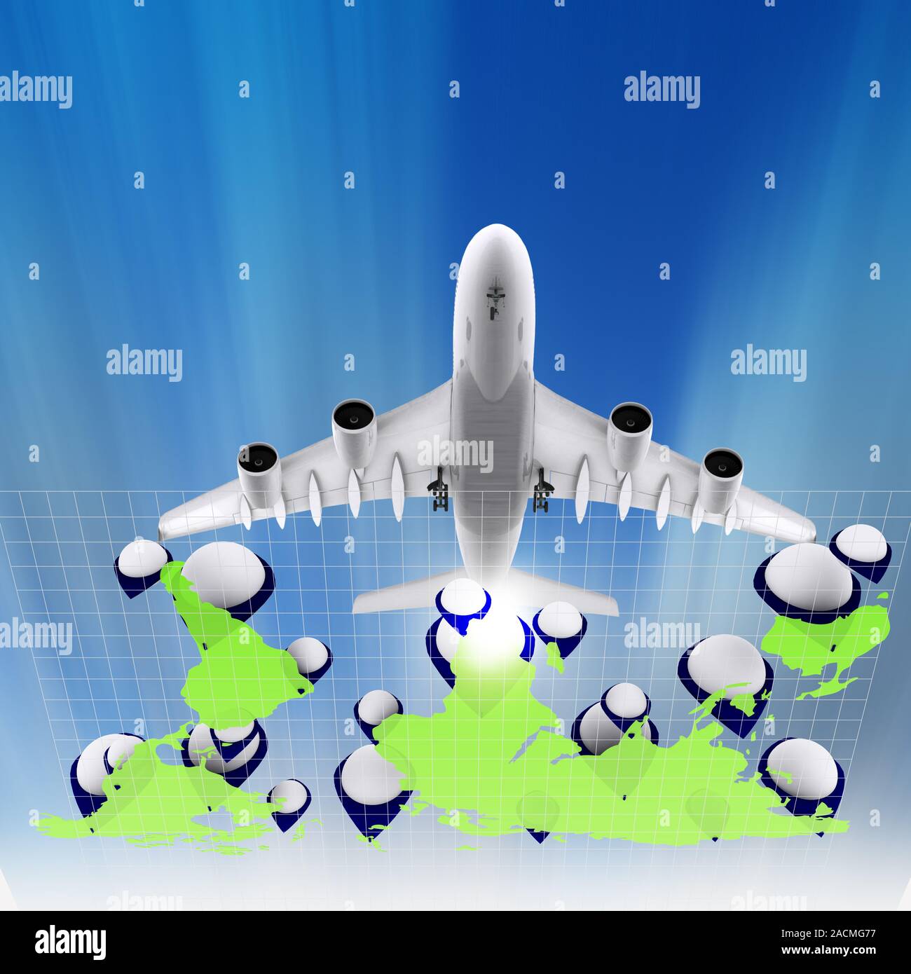 airplane at takeoff seen from the bottom Stock Photo - Alamy
