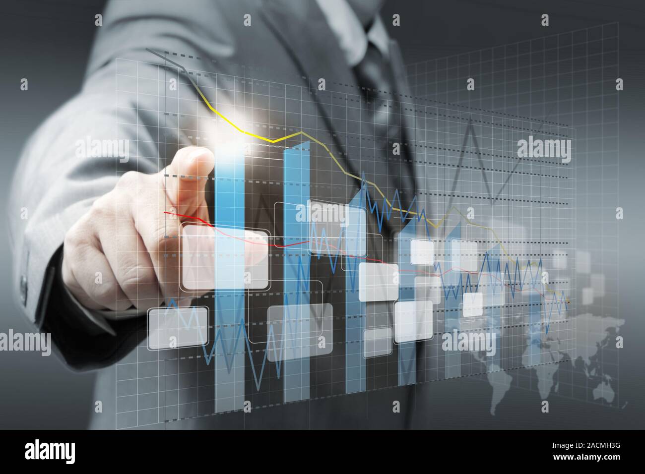 Businessman hand touch virtual graph,chart, diagram Stock Photo - Alamy