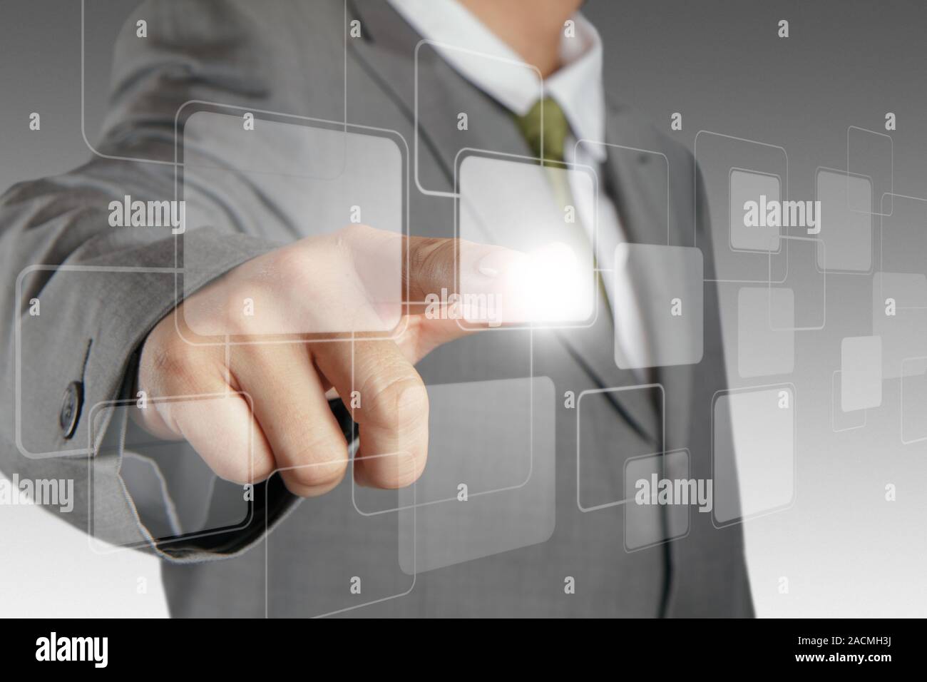 hand pushing on a touch screen interface Stock Photo - Alamy