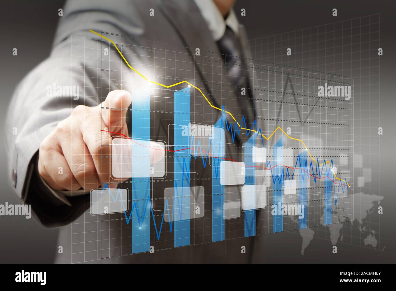Businessman hand touch virtual graph,chart, diagram Stock Photo - Alamy