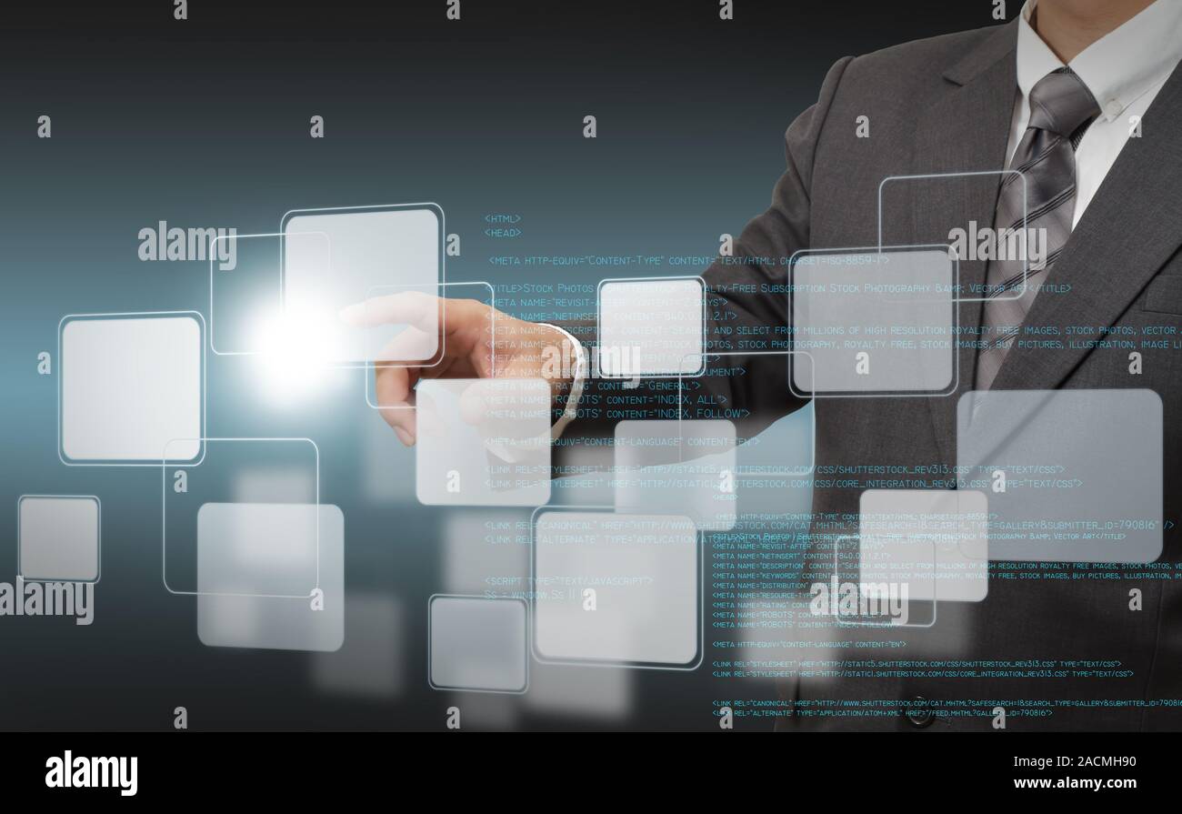Businessman push buttons and source code Stock Photo - Alamy Businessman push buttons and source code Stock Photo - Alamy