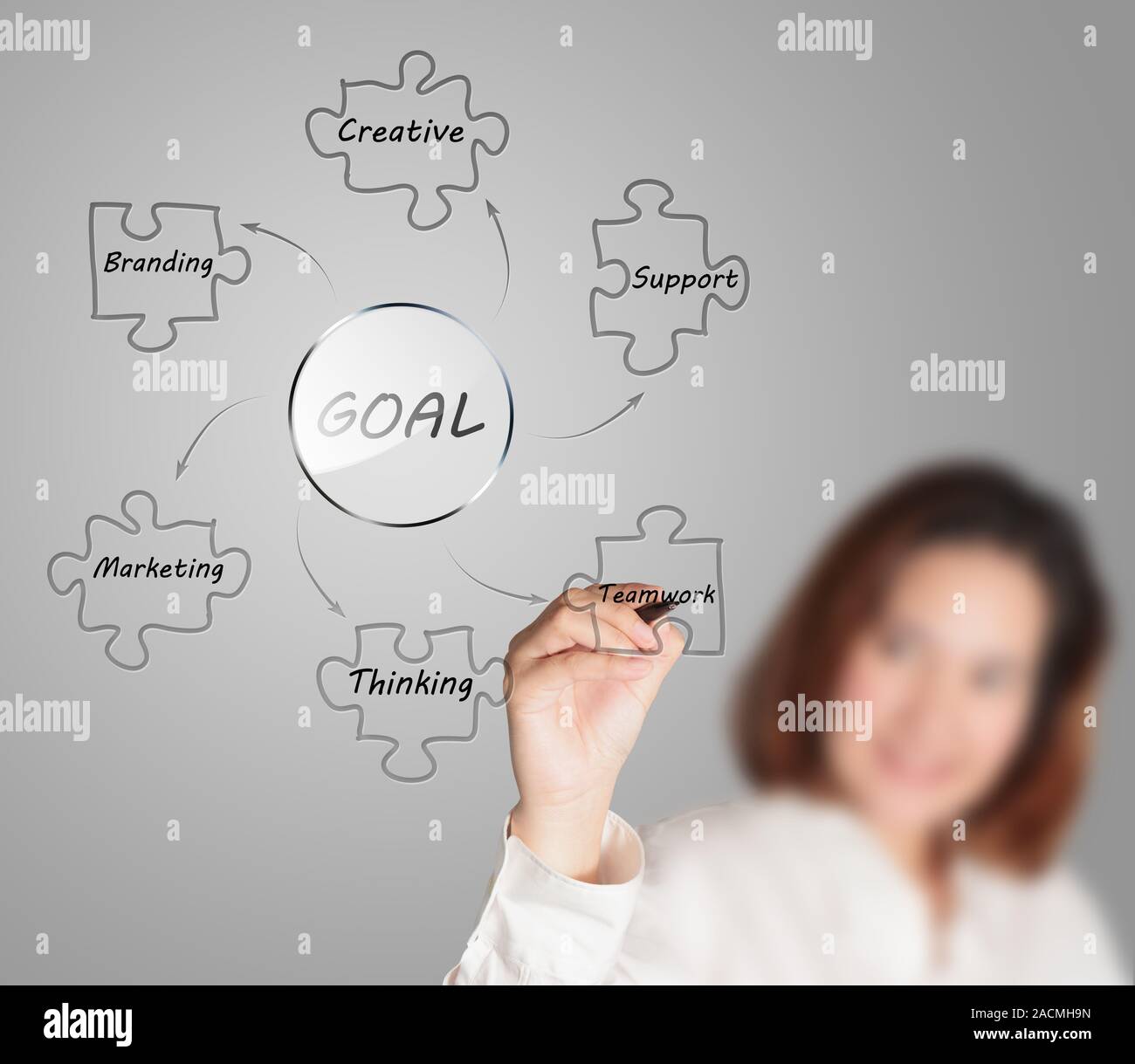 Businesswoman draws Business goal diagram Stock Photo - Alamy