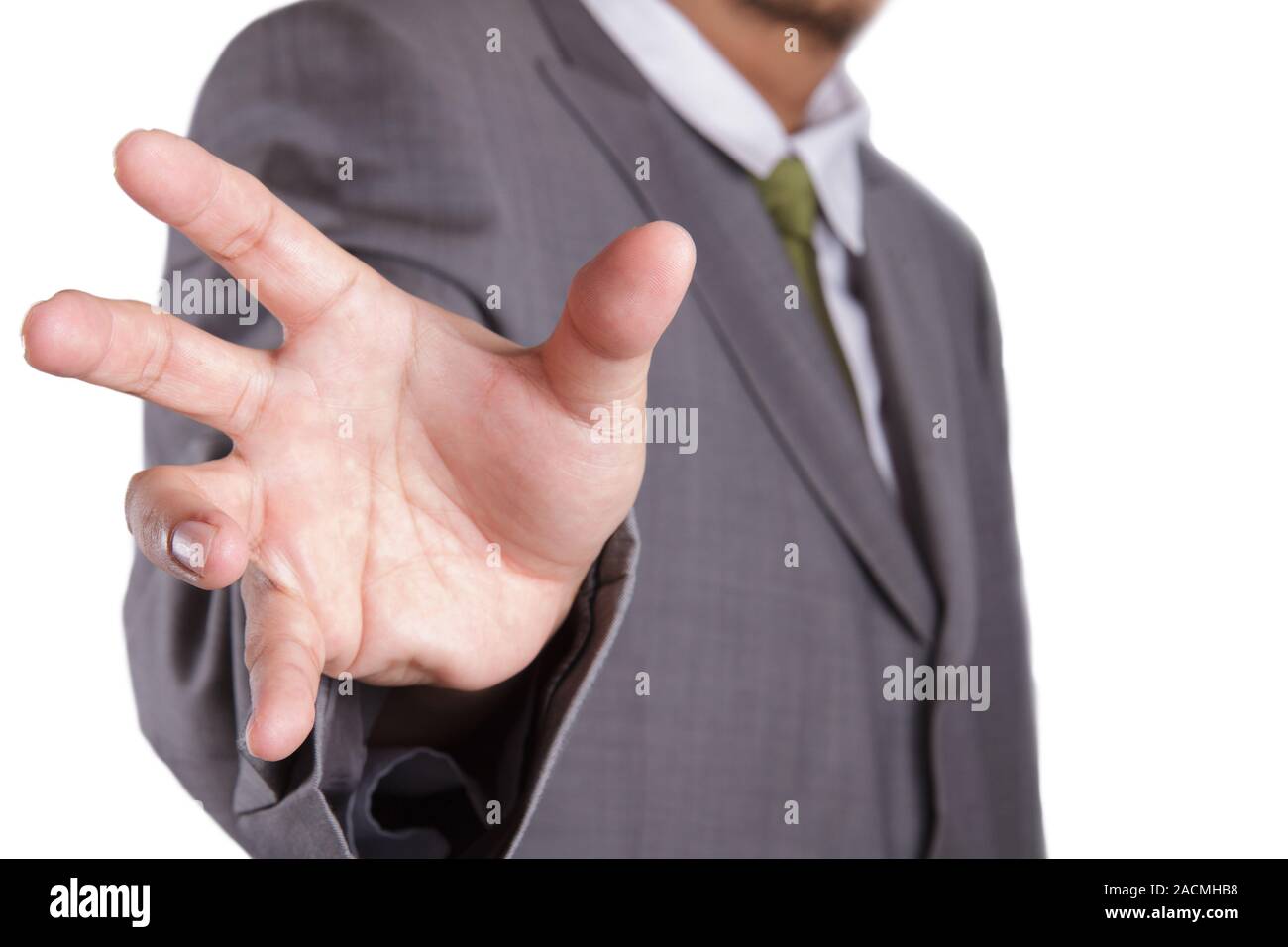 Businessman with open hand Stock Photo - Alamy