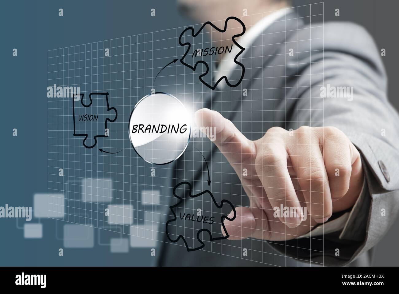 Business man hand point to branding diagram Stock Photo - Alamy