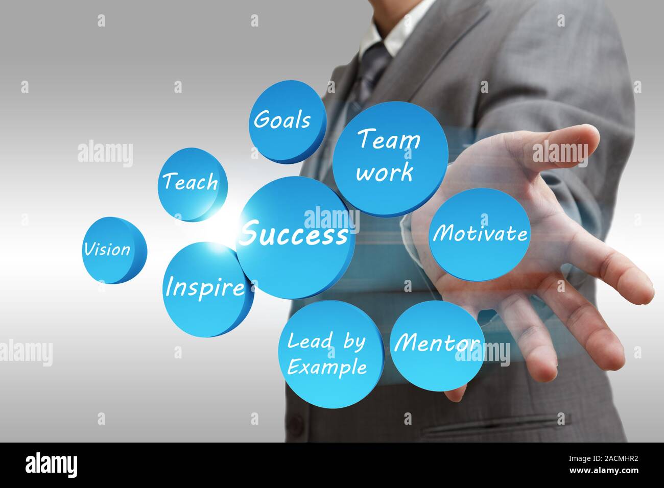 Business man shows success abstract flow chart Stock Photo - Alamy
