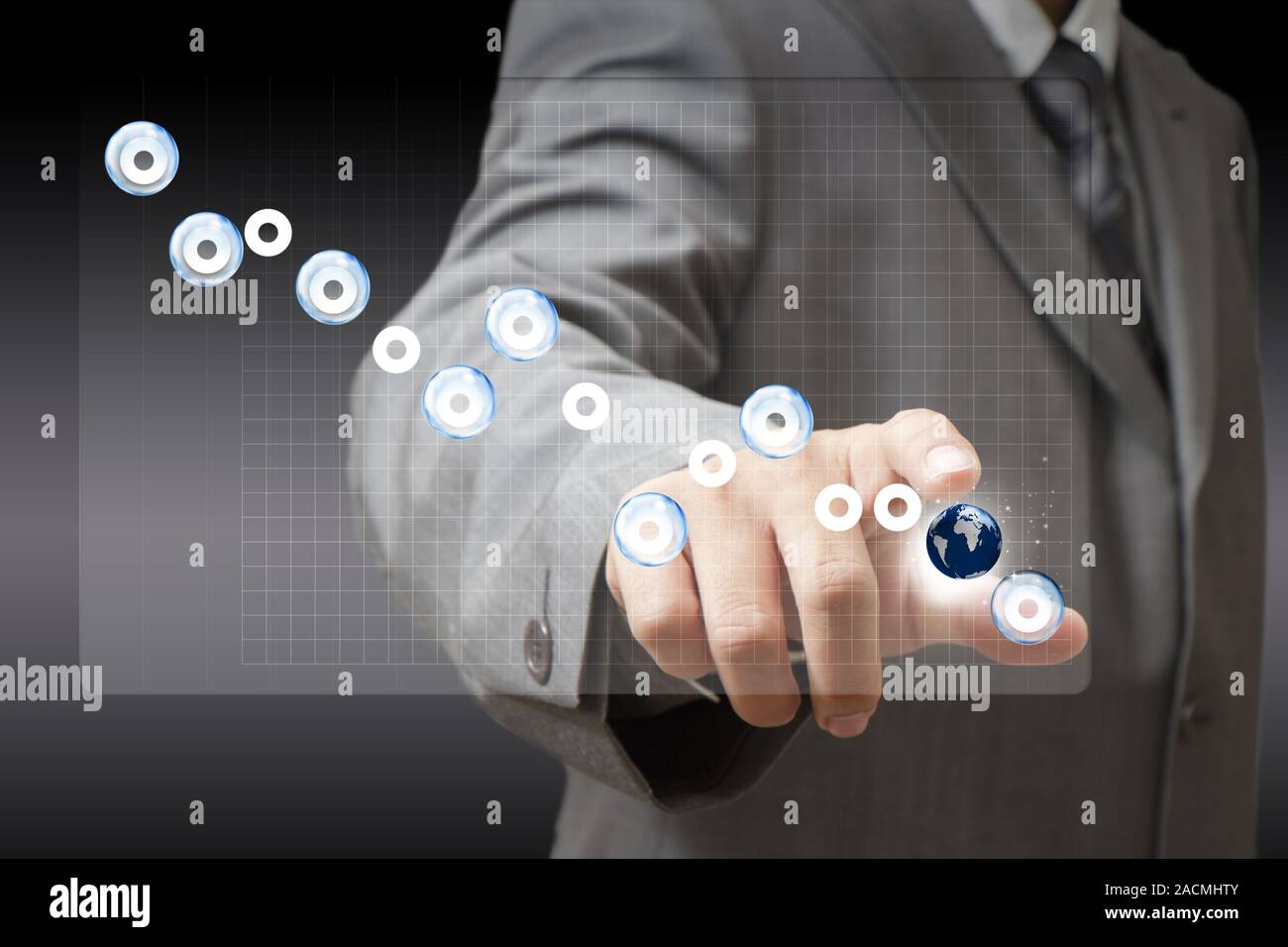 Businessman hand touch virtual graph,chart,with glass bubble sign as ...