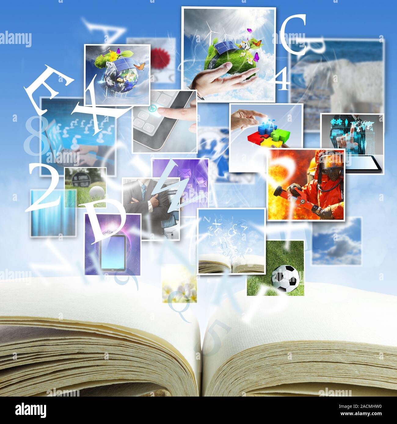 open a book with streaming images Stock Photo - Alamy