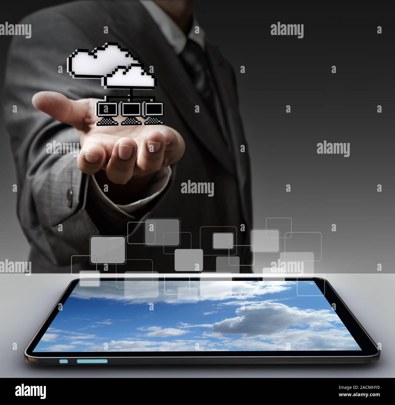 pixel 3d cloud network Stock Photo - Alamy