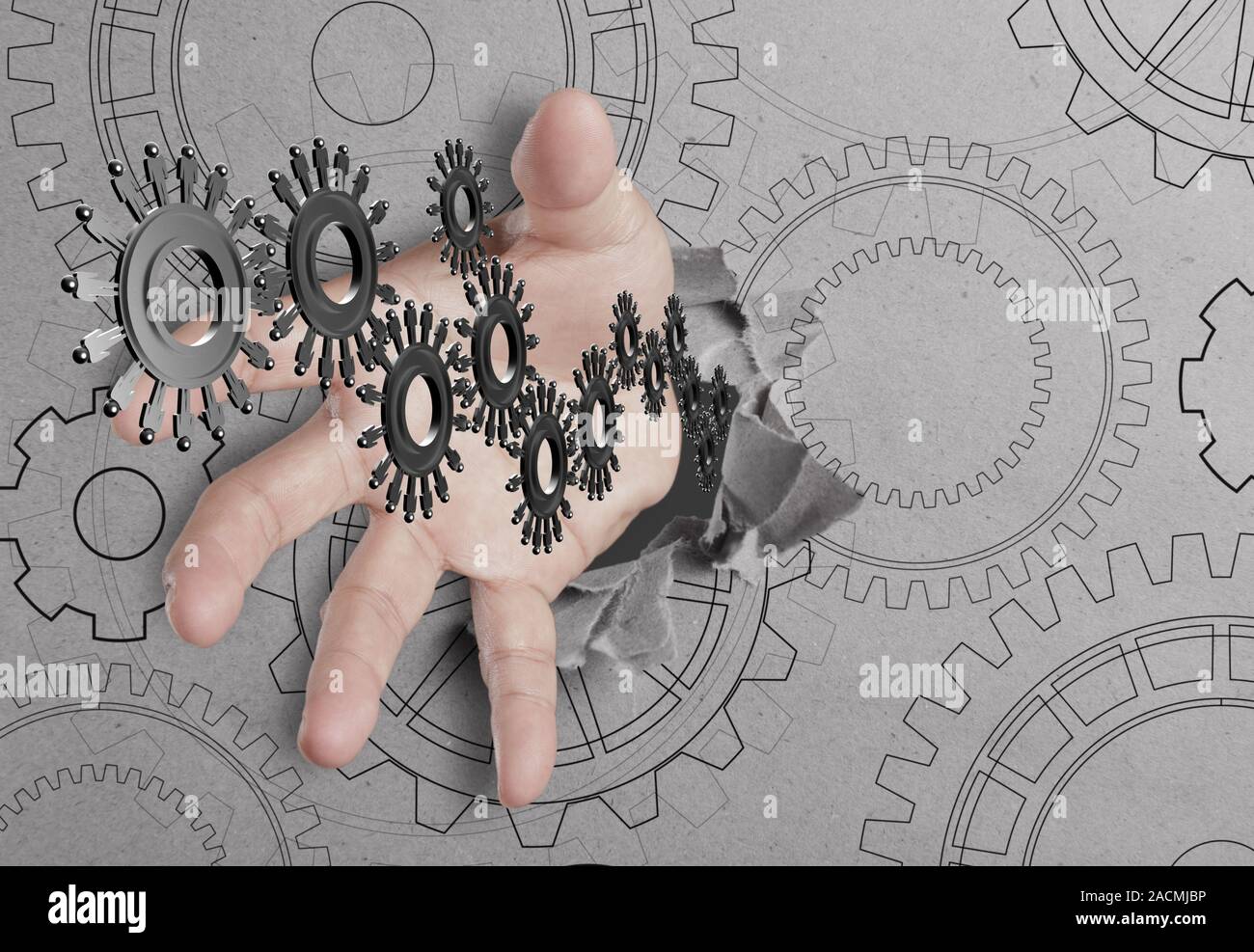 hand reach people cogs Stock Photo - Alamy