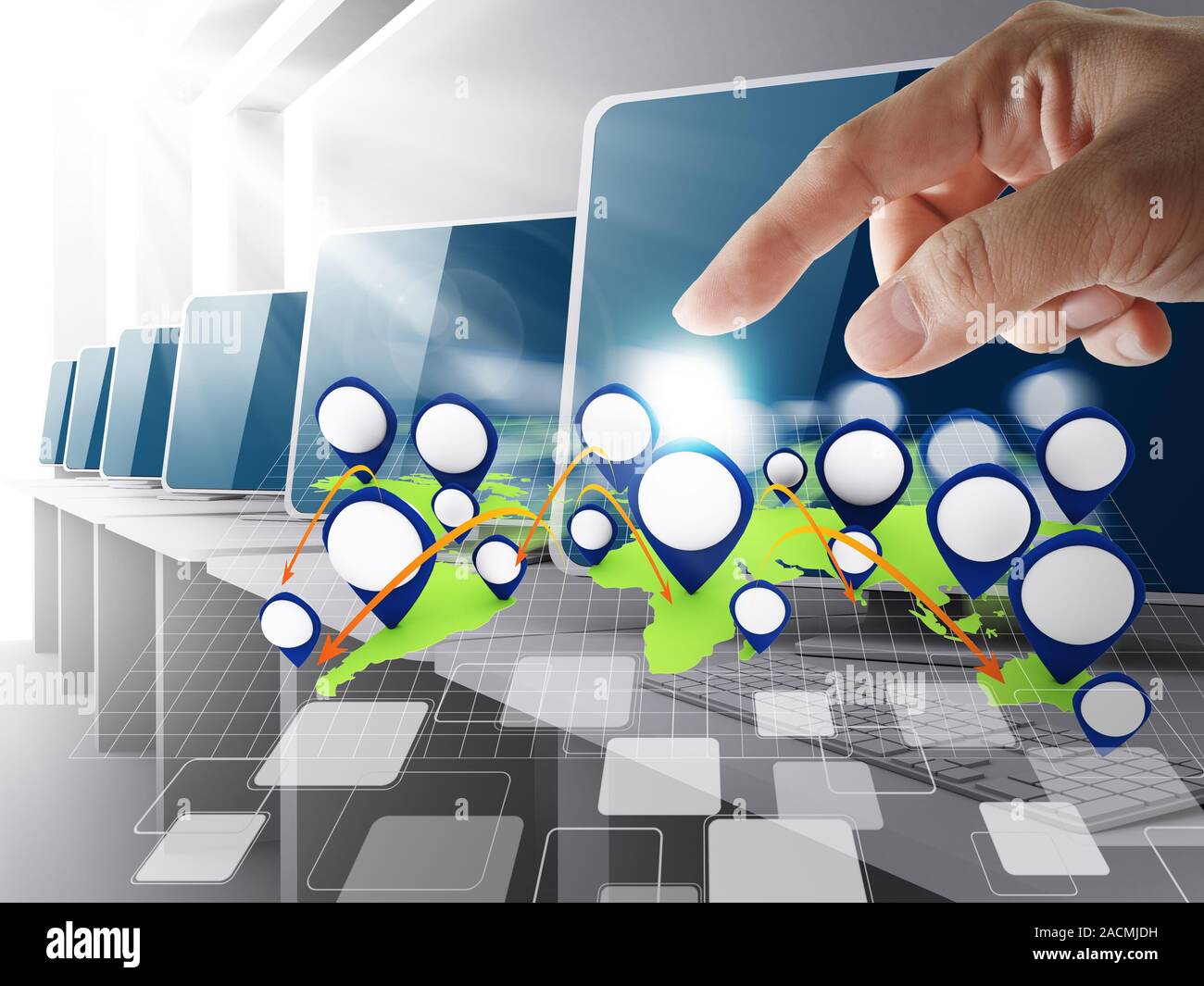 hand point to blank network icon Stock Photo - Alamy