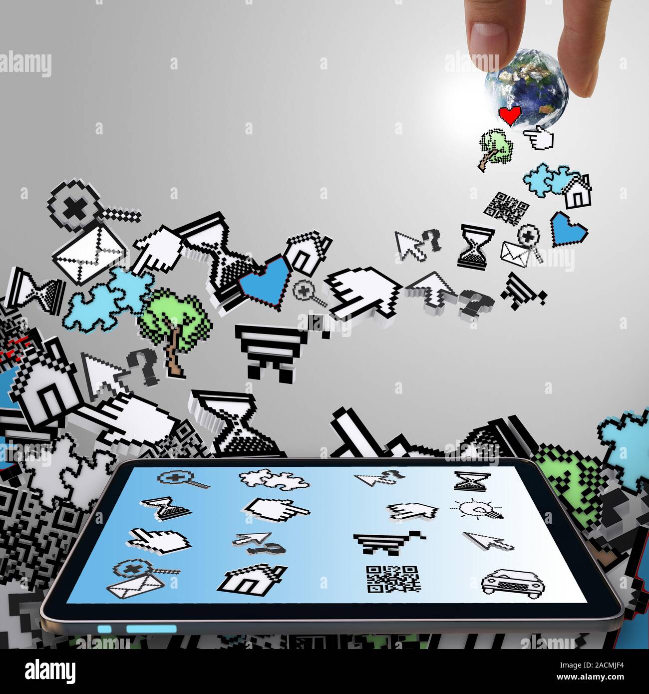 tablet computer with pixel computer icons Stock Photo - Alamy