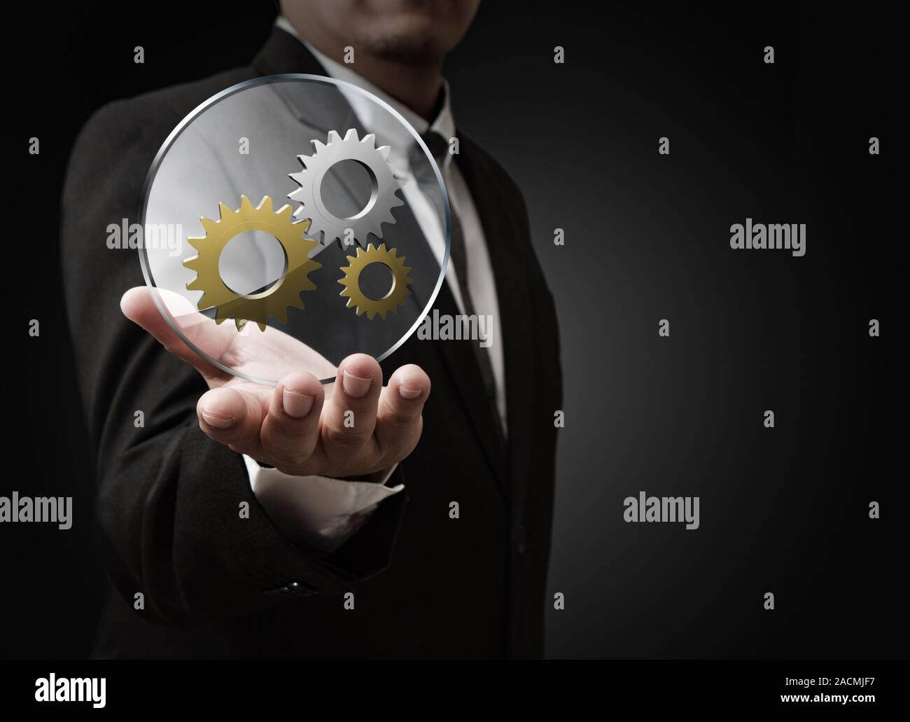gear cog 3d and glass shield as concept Stock Photo - Alamy