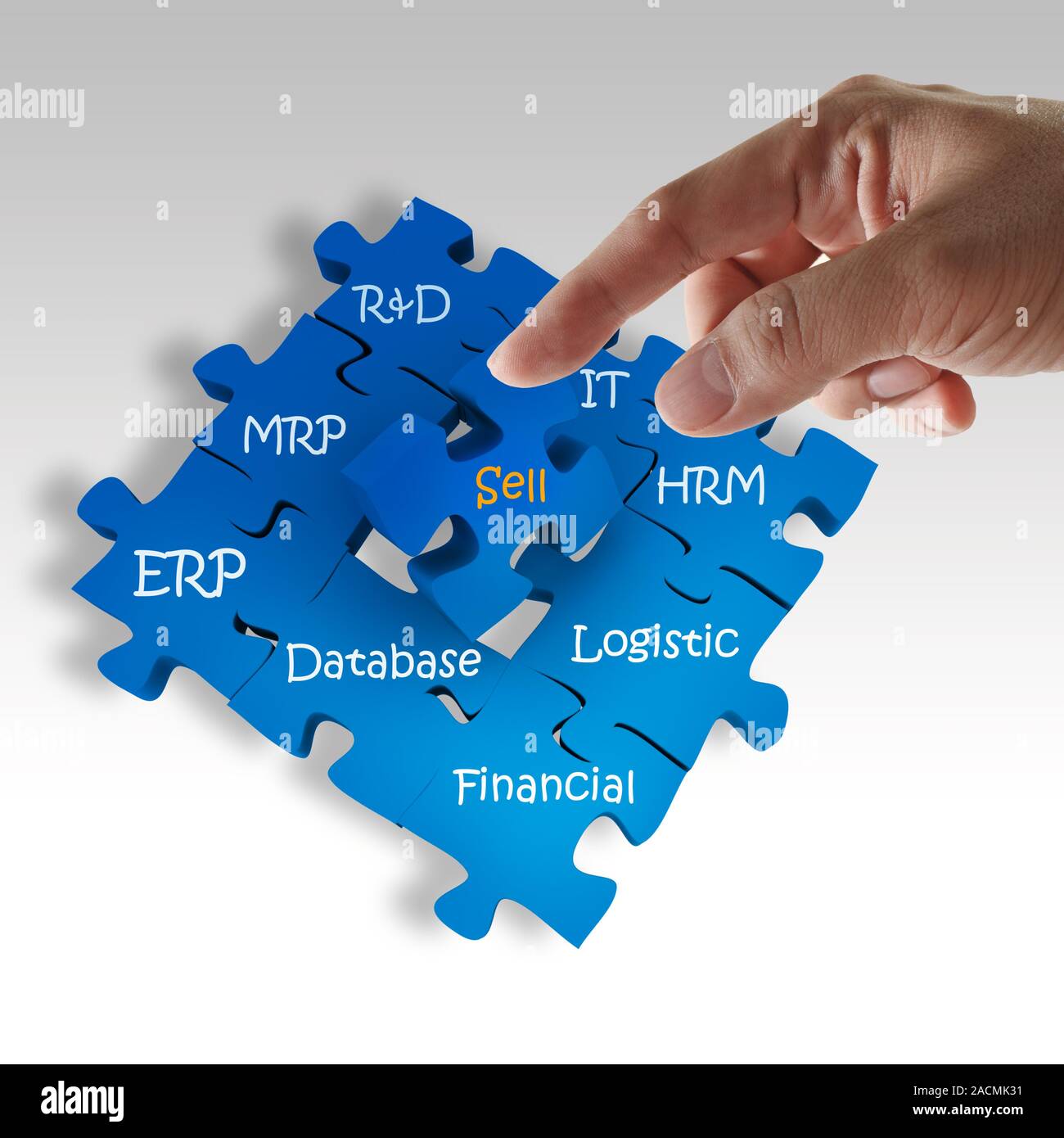 hand point sell Business puzzles Stock Photo - Alamy