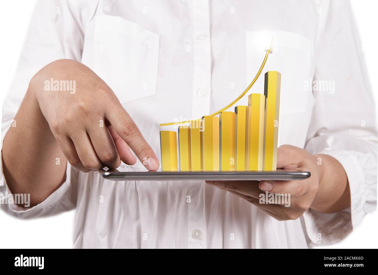 virtual gold graph with tablet computer Stock Photo - Alamy