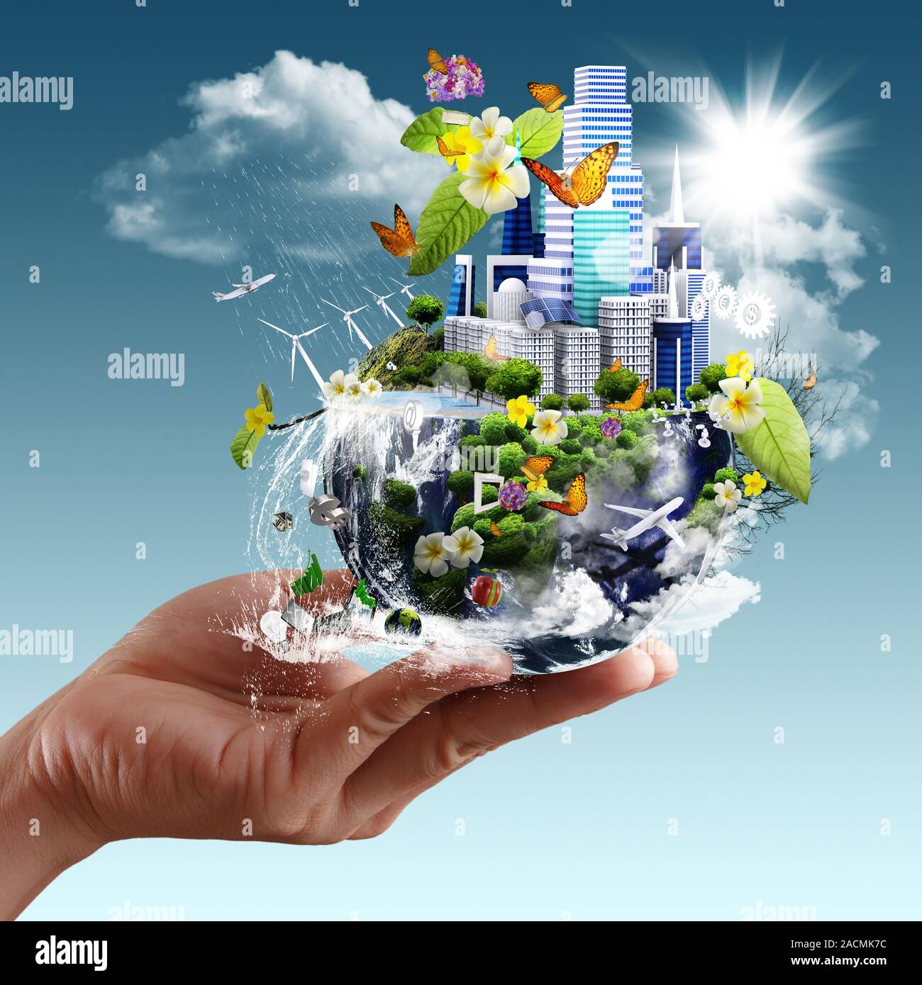 hand holding the half earth Stock Photo - Alamy