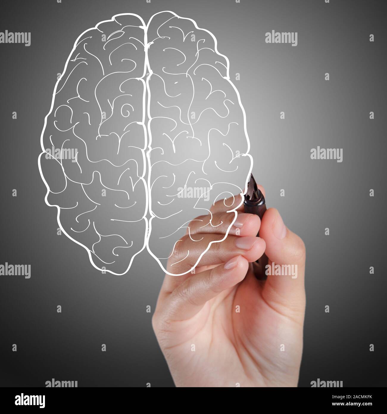 hand draws brain sign Stock Photo - Alamy