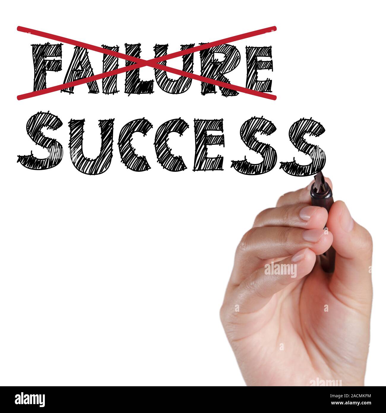 hand crossing out failure and writing success Stock Photo - Alamy