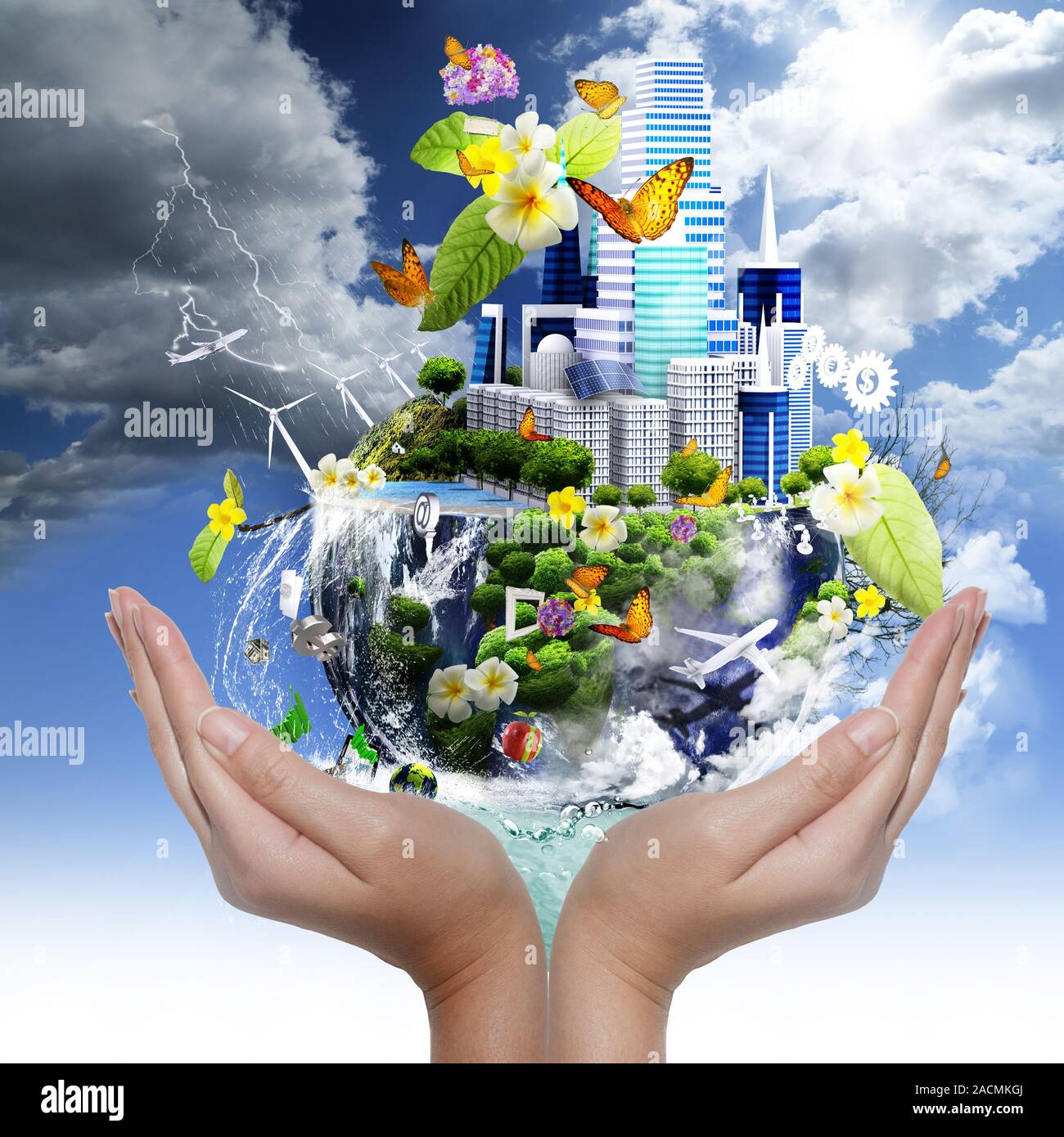 hands hold the half earth Stock Photo - Alamy
