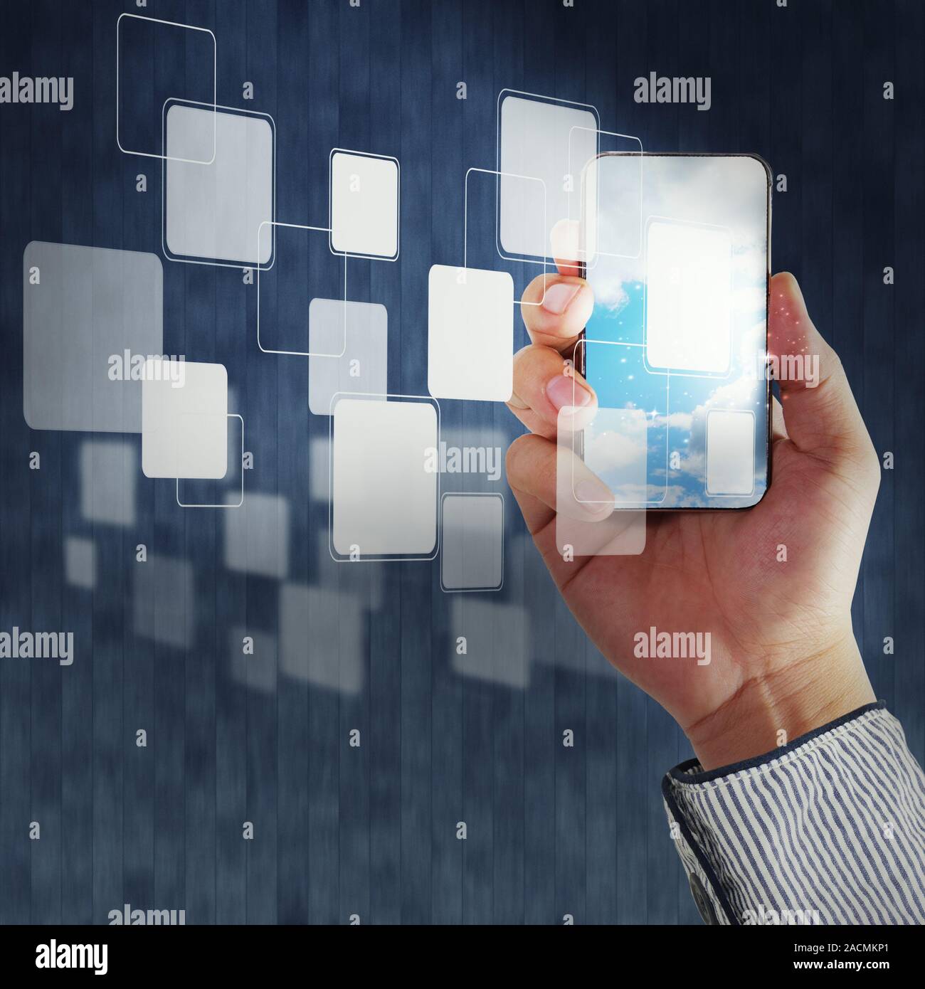 Business hand hold Touch screen mobile phone and buttons Stock Photo ...