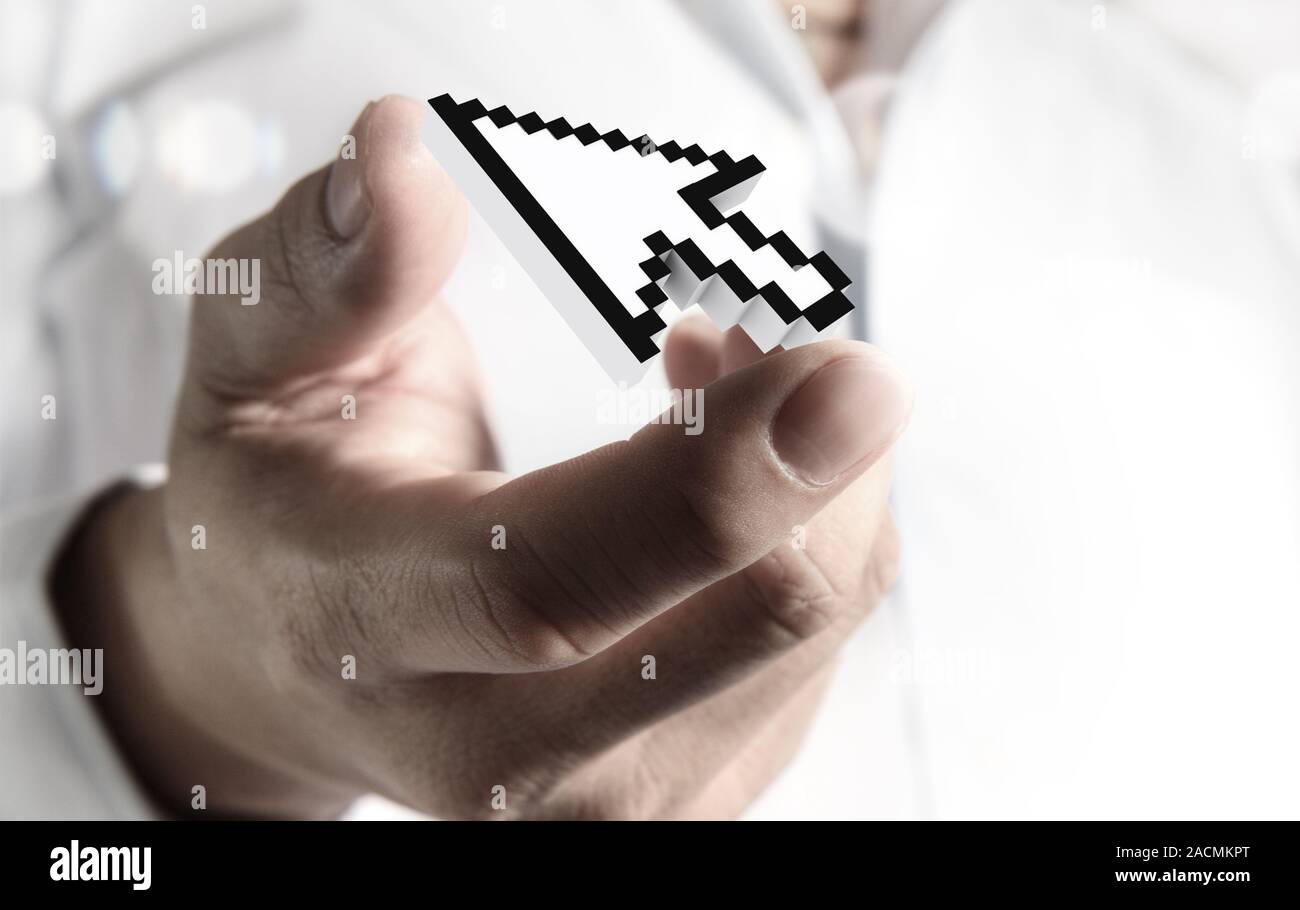 fingers picking up arrow cursor Stock Photo - Alamy