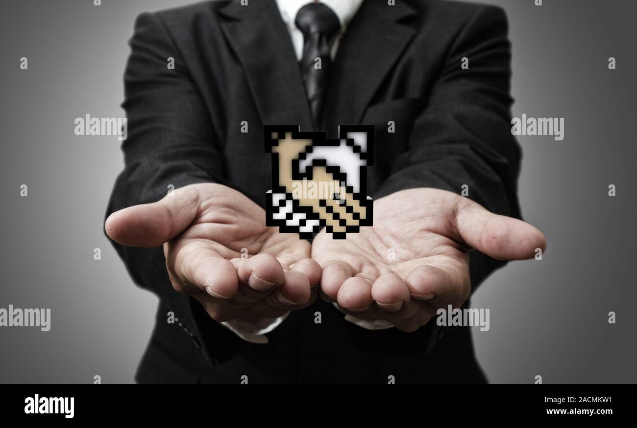 pixel handshake icon sign Stock Photo - Alamy