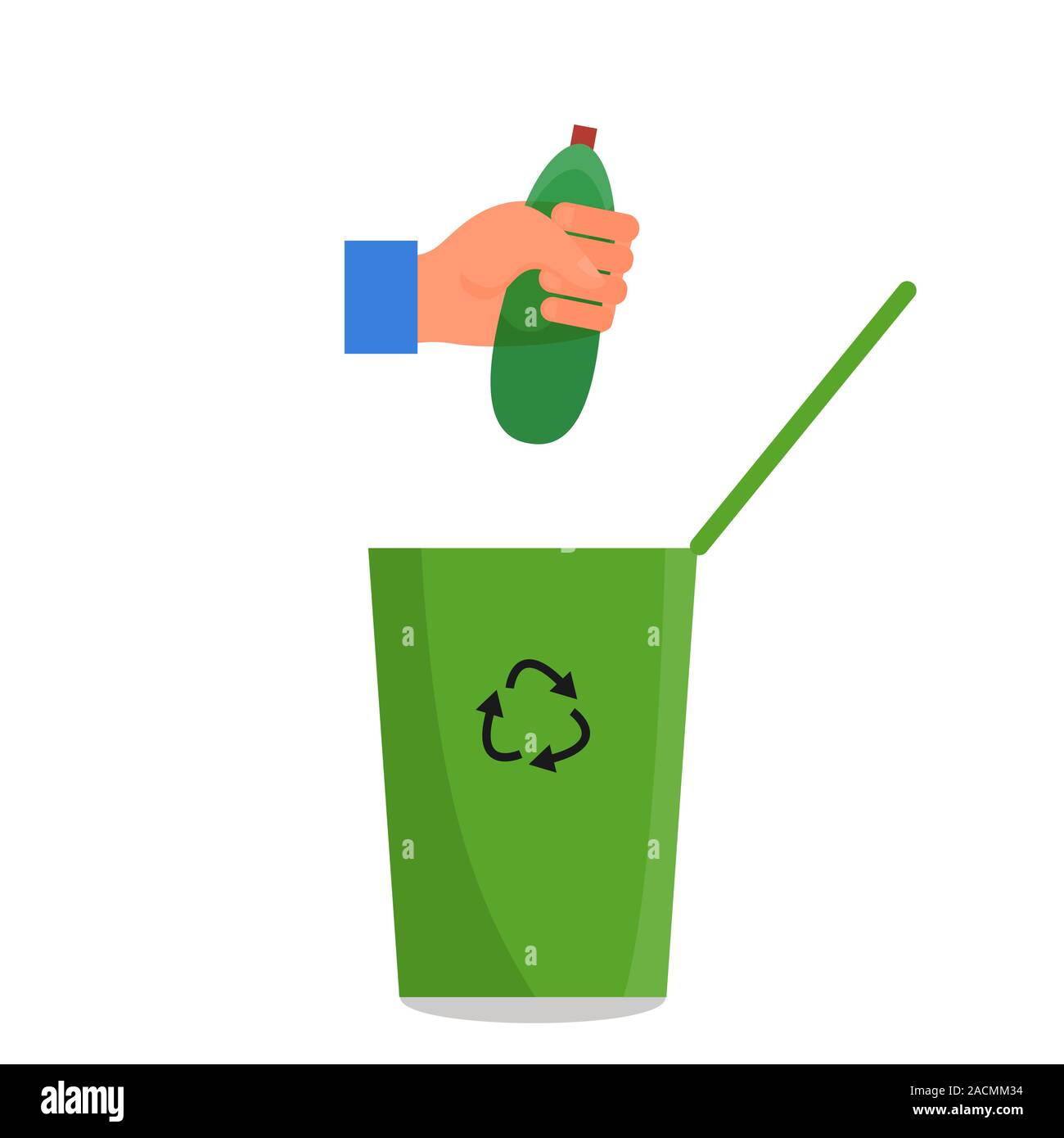 Caucasian human hand holding green plastic bottle in fist over the ...