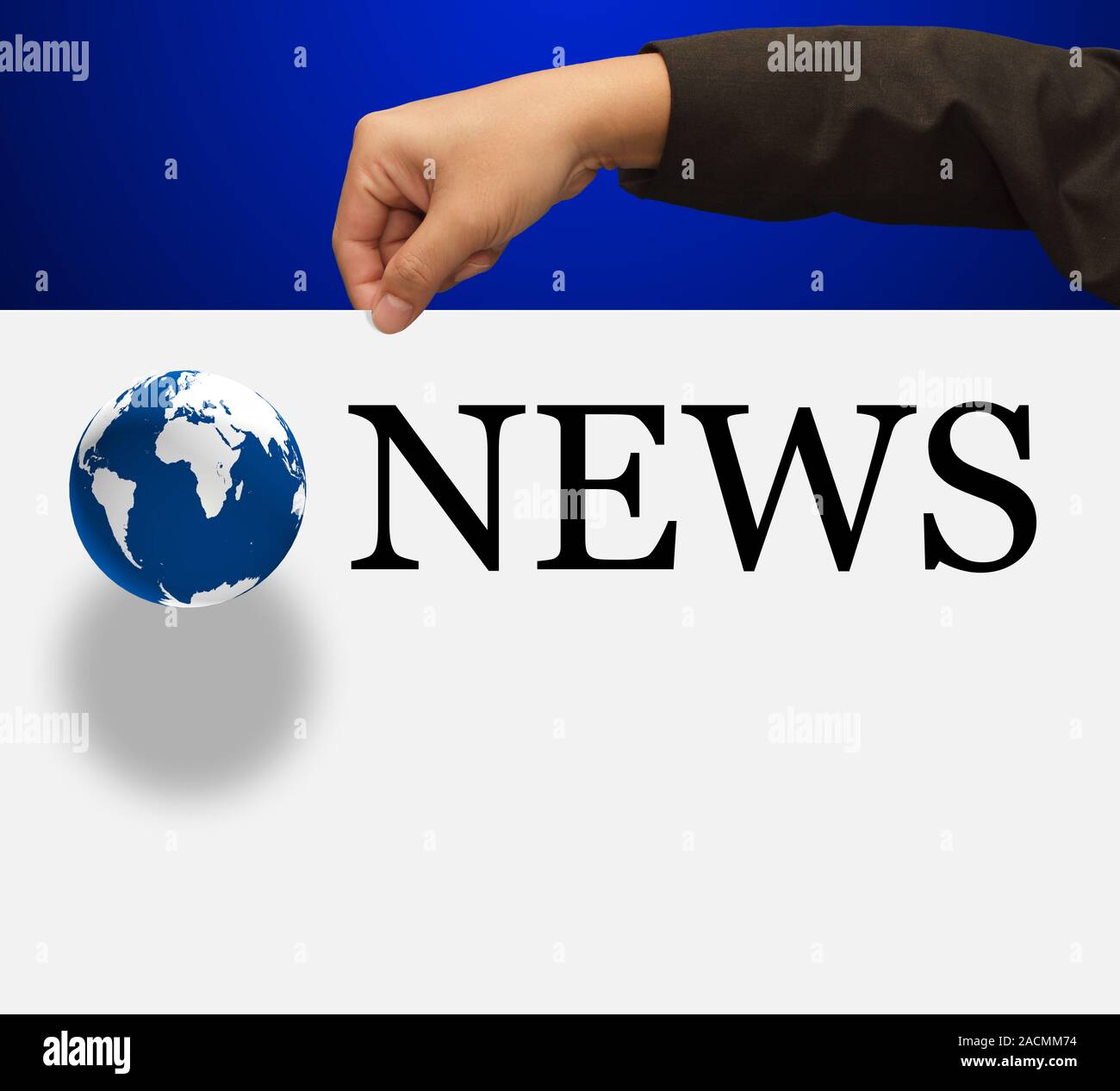 news concept with hand globe and paper board Stock Photo - Alamy