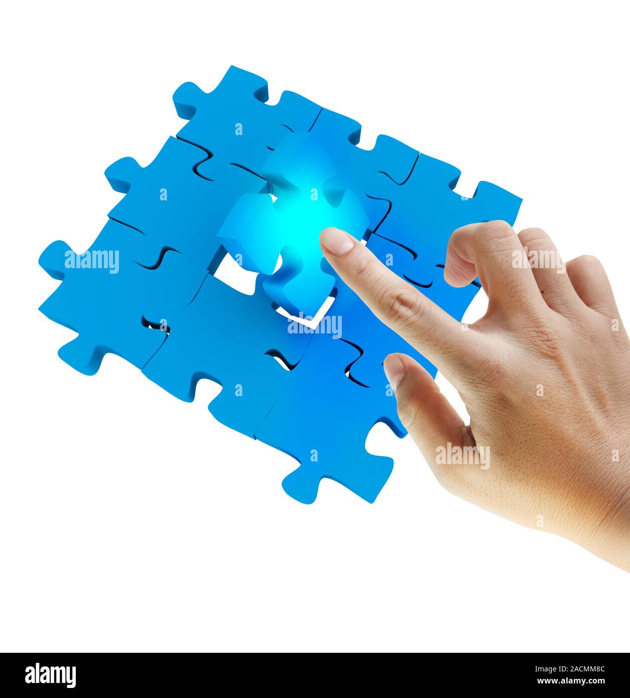 hand push last puzzle Stock Photo - Alamy