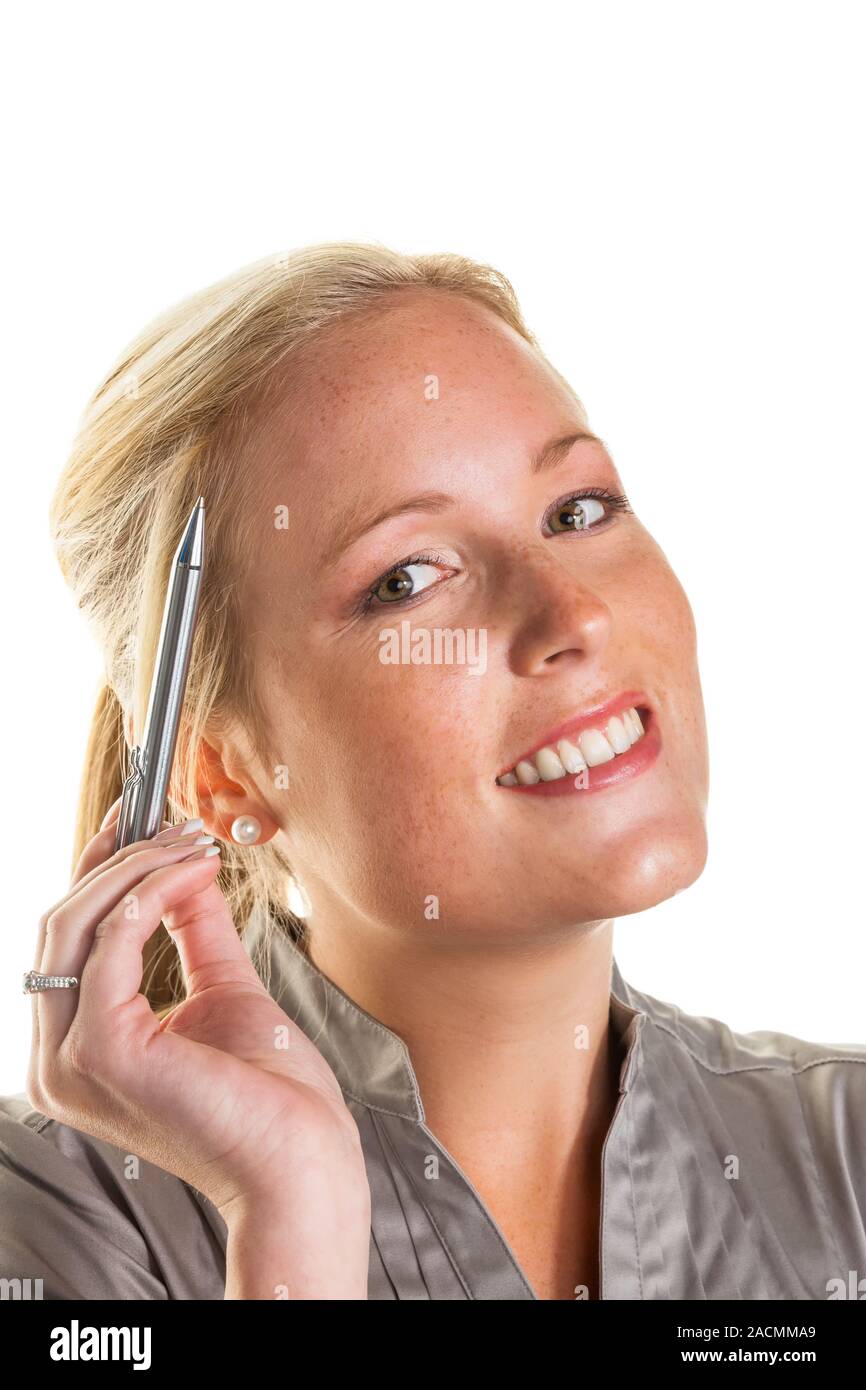 Business woman with ballpoint pen Stock Photo - Alamy