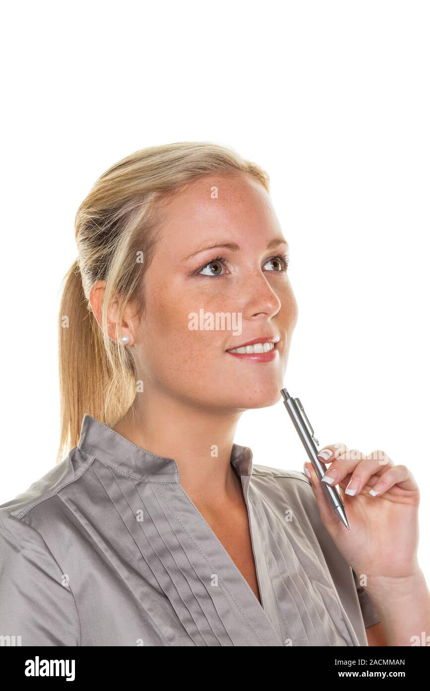 contemplative woman in the office Stock Photo - Alamy