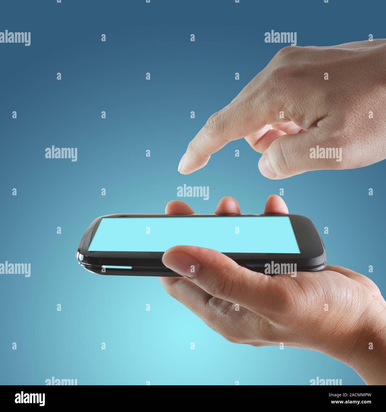 touch screen mobile phone and pointing hand Stock Photo - Alamy