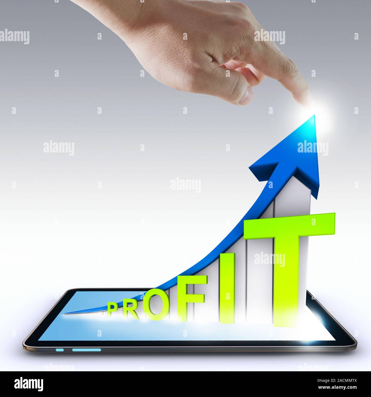 hand pointing profit graph on touch screen ,touch- tablet Stock Photo ...