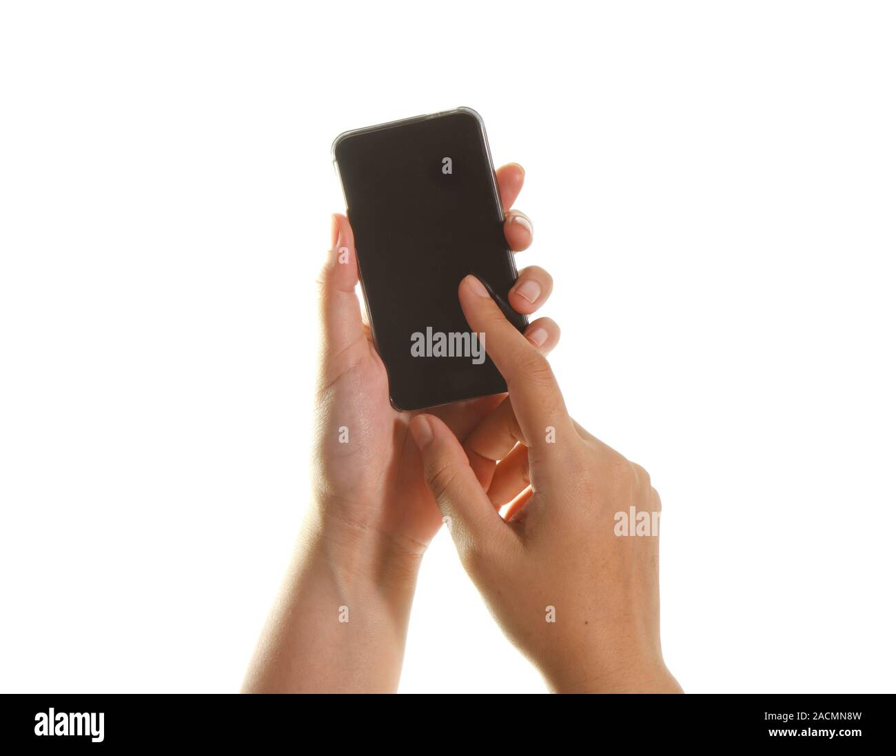 Female hand hold button Cut Out Stock Images & Pictures - Alamy