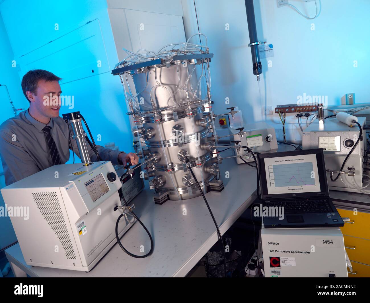 Scanning mobility particle sizer. Researcher using a scanning mobility ...