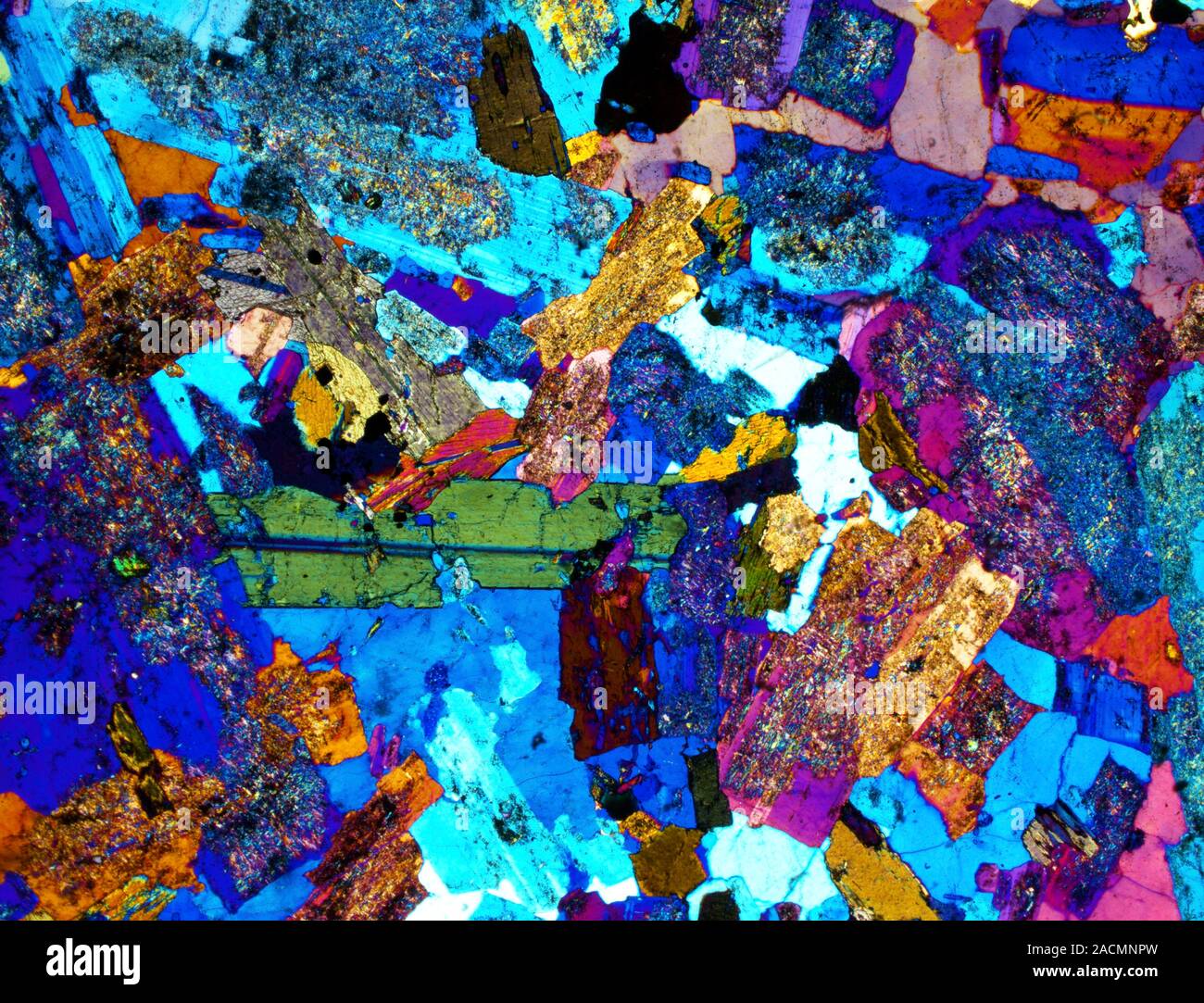 Diorite. Polarised light micrograph (PLM) of a thin section through ...