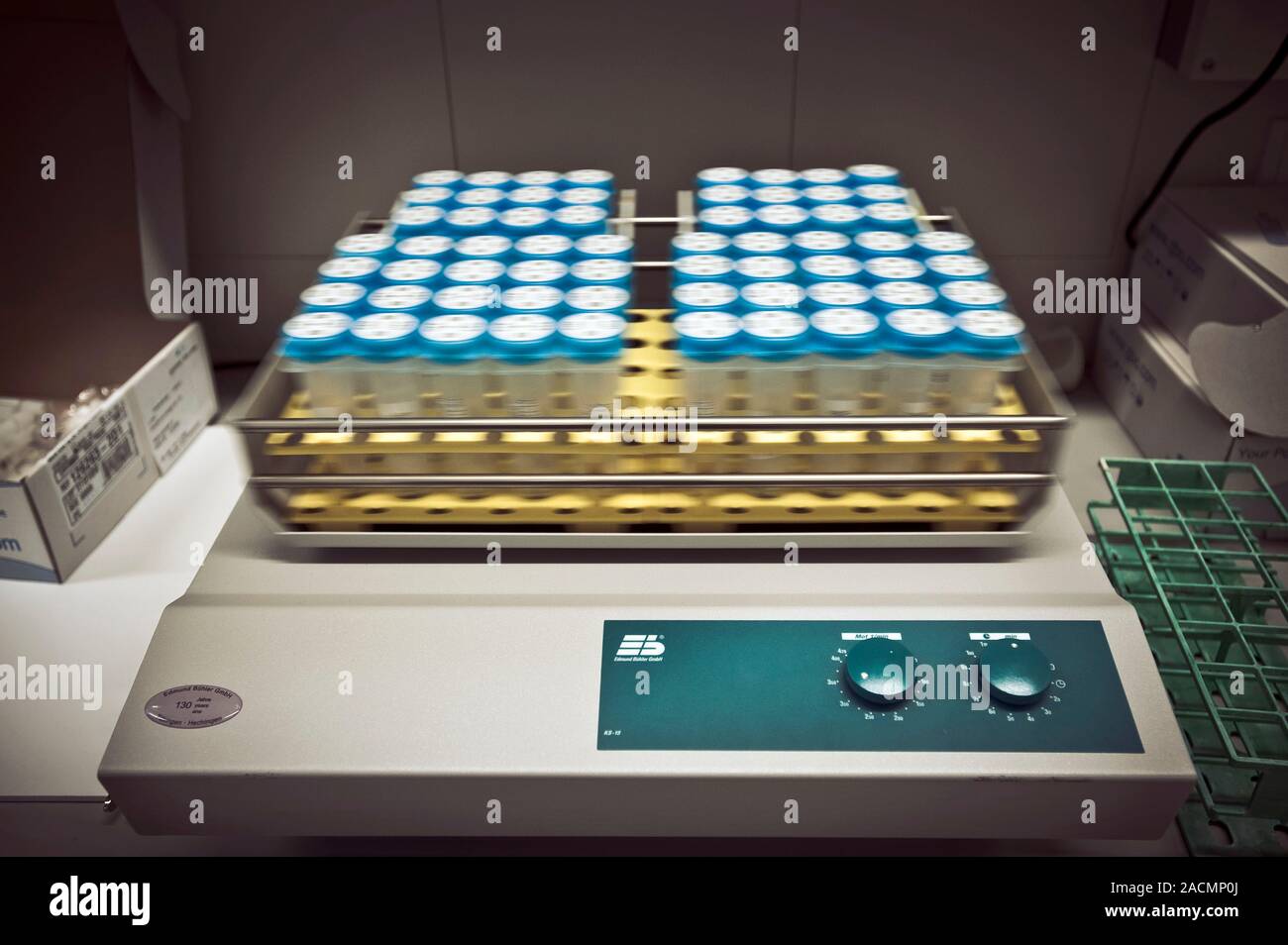 DNA analysis, shaking machine. This mechanical process is a stage in ...