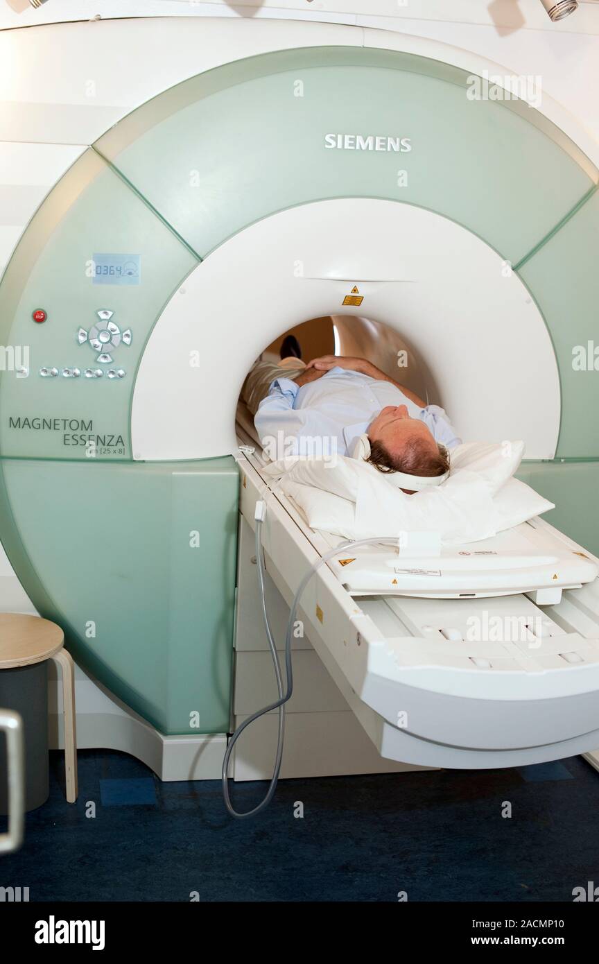 Medical MRI scanning. Patient being scanned in a magnetic resonance ...