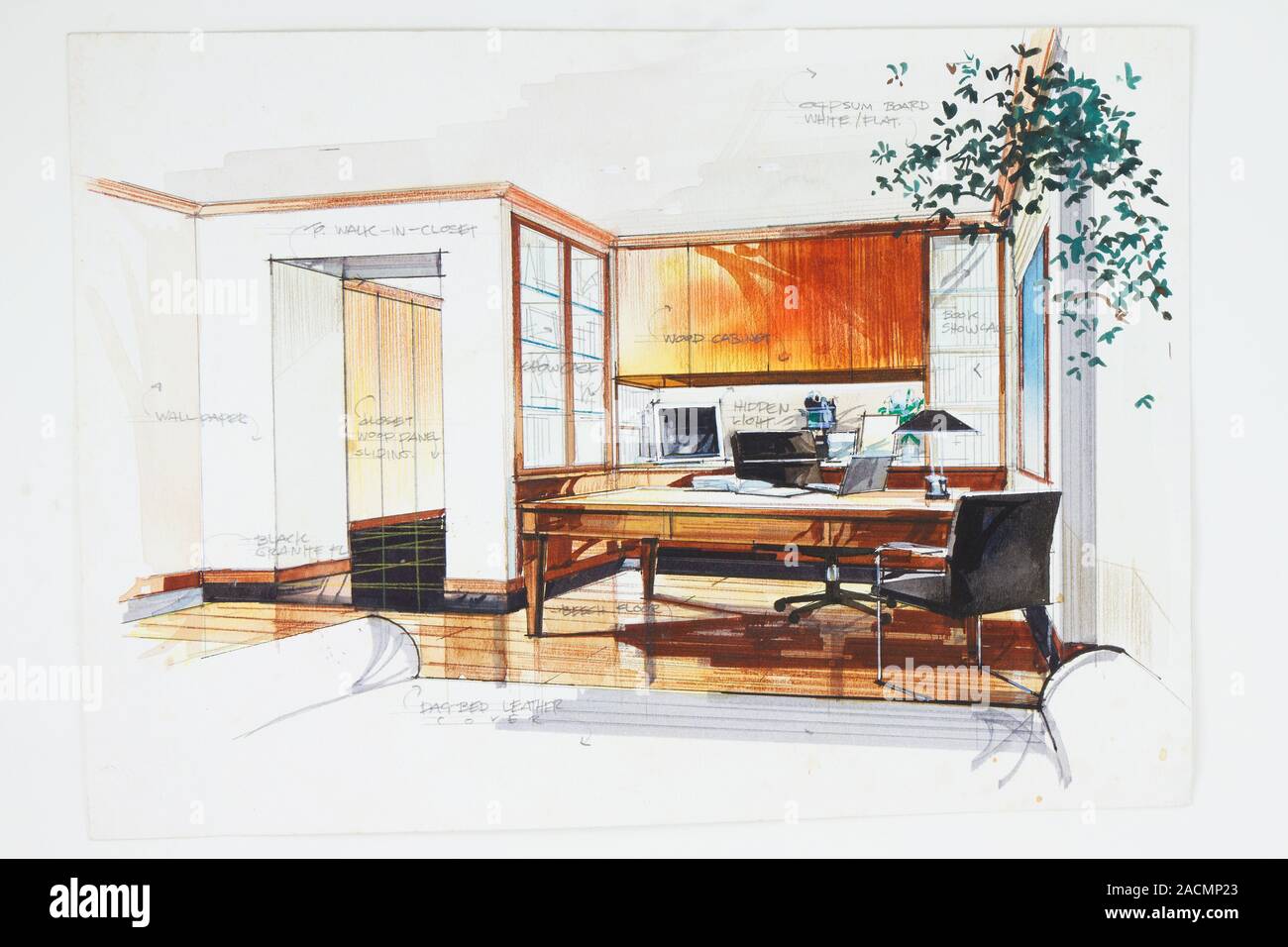 Graphic sketch an study room Stock Photo - Alamy